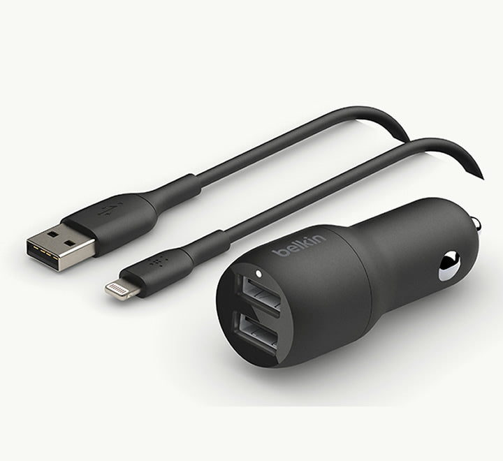 Belkin Dual USB-A Car Charger 24W + Lightning to USB-A Cable