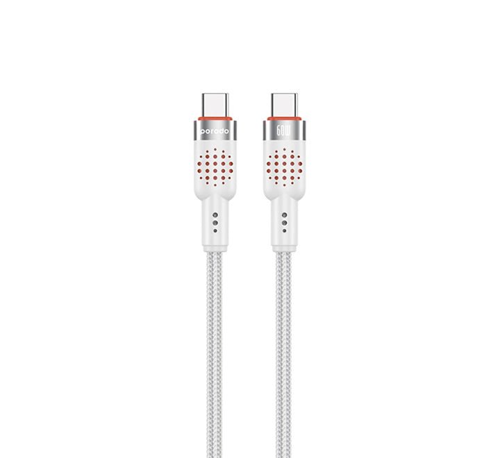 Porodo Alum. Alloy Braided Cable Type-C to C 60W 1.2m - White